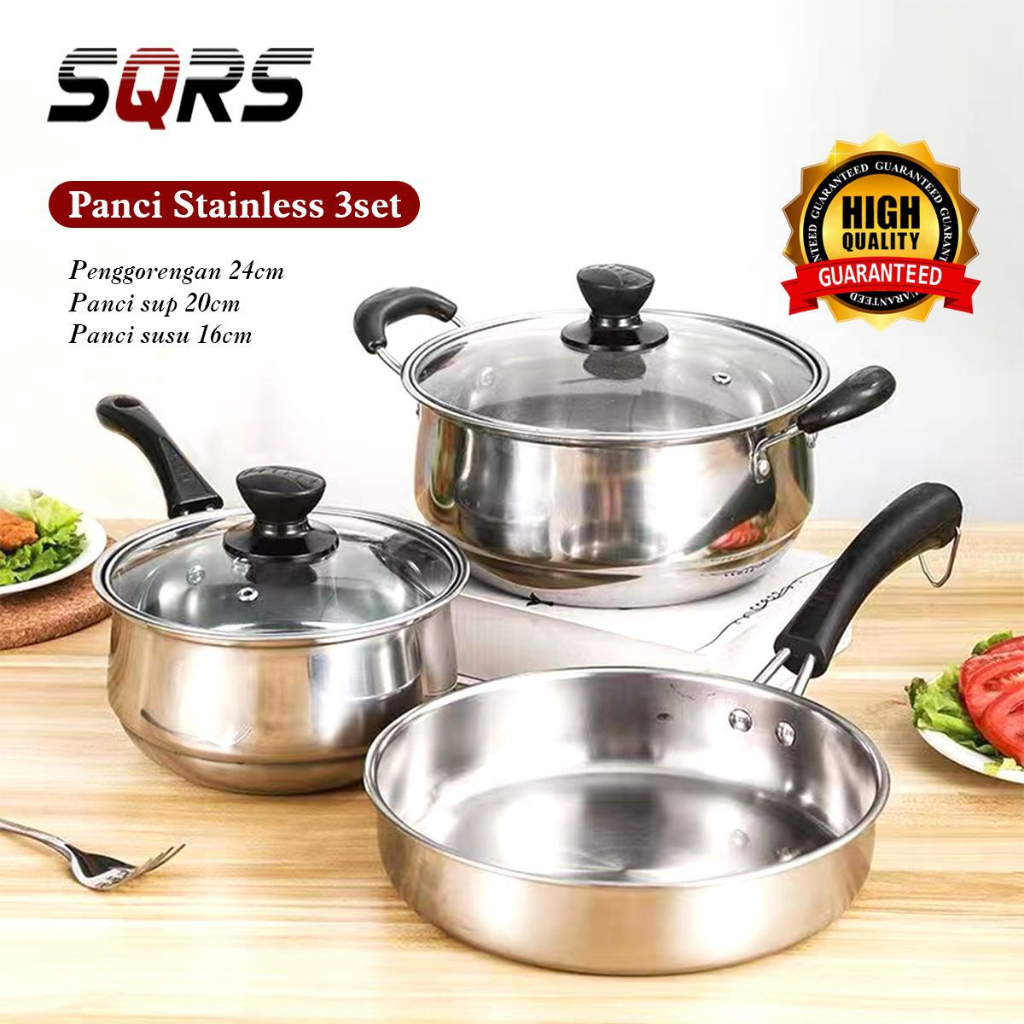 Jual PANCI STAINLESS STEEL SQRS 3 SET Panci Serbaguna Set Panci Anti ...