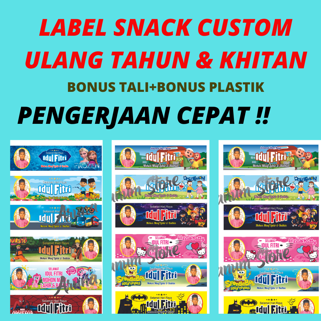 Jual LENGKAP !! LABEL SNACK CUSTOM ULTAH & KHITAN FREE TALI dan PLASTIK ...