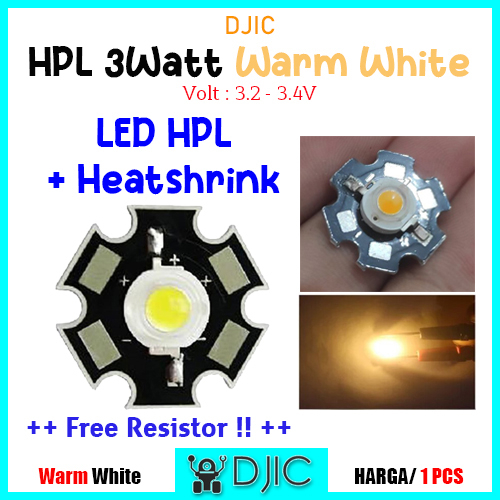 Jual LED HPL 3 Watt Warm White + Star PCB Heatshink Warna Putih Hangat ...