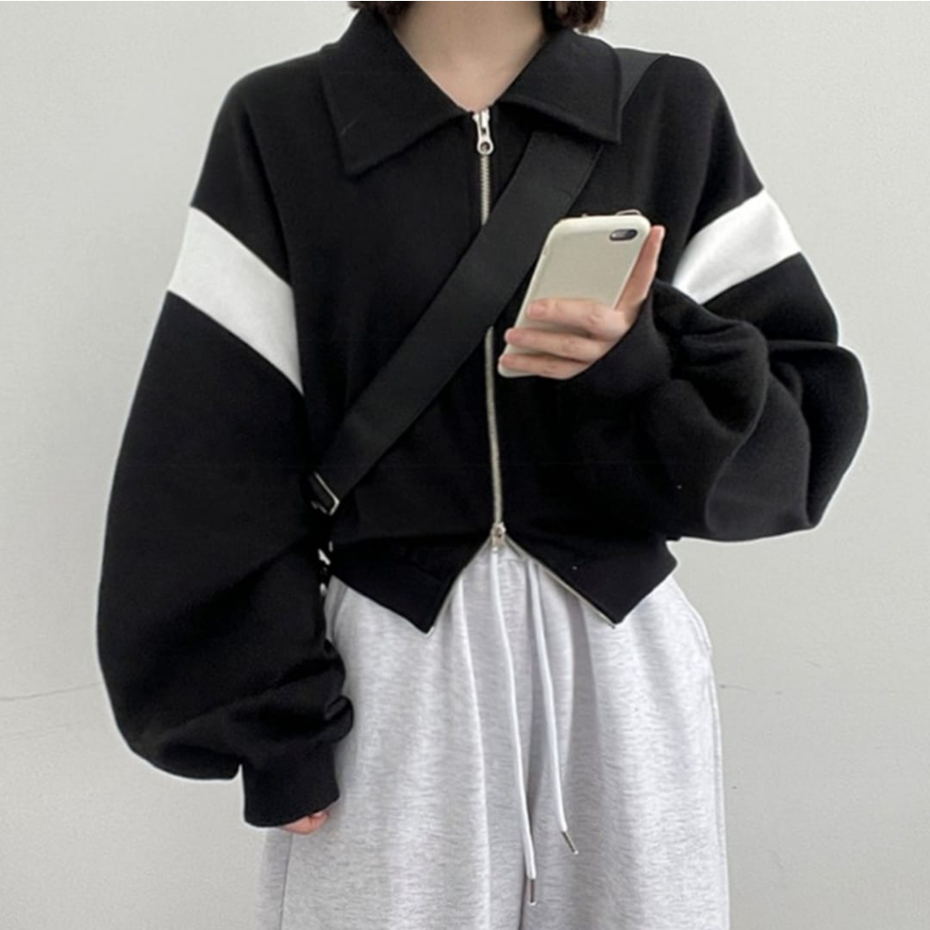 Jual jaket wanita VIDI COLLAR CROPE jaket korean style - jaket croope ...