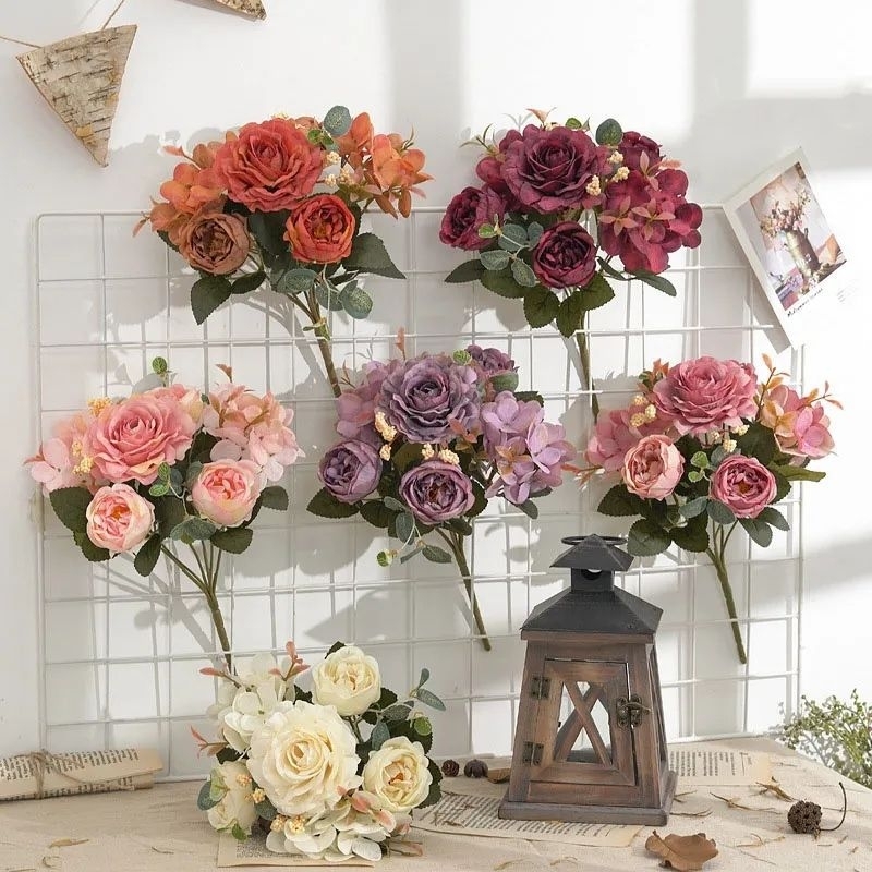 Jual LN023 Buket Bunga Mawar Peony Hydrangea Hortensia Rustic autumn ...