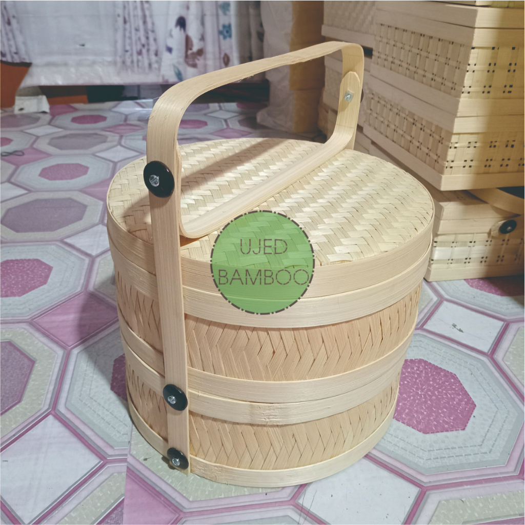 Jual Rantang Makanan dari Bambu Bulat Diameter 30 cm Susun 2 | Shopee ...