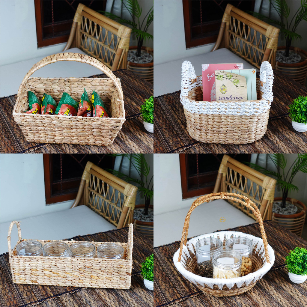 Jual TRAY / KERANJANG ANYAMAN ENCENG GONDOK HANDLE ROTAN SATUAN ...
