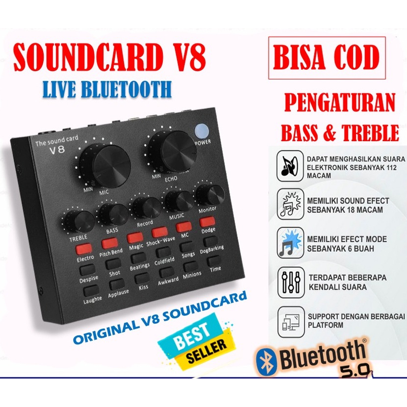 Jual Soundcard V8 / Sound Card V8s V8 / Bluetooth Audio/ Usb External Live Mixer Audio Soundcard ...