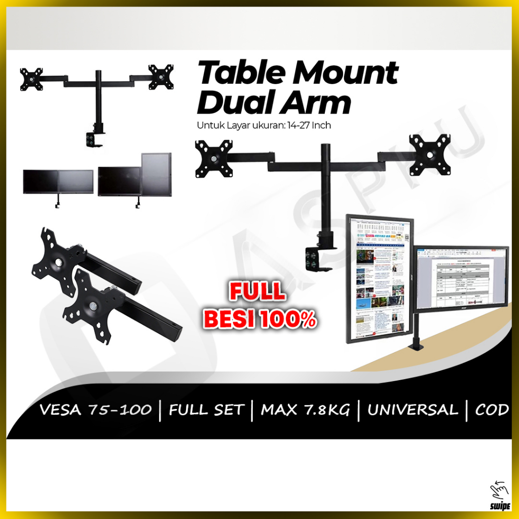 Jual Bracket Monitor Dual Arm Tablet TV Komputer Computer Meja Kerja ...