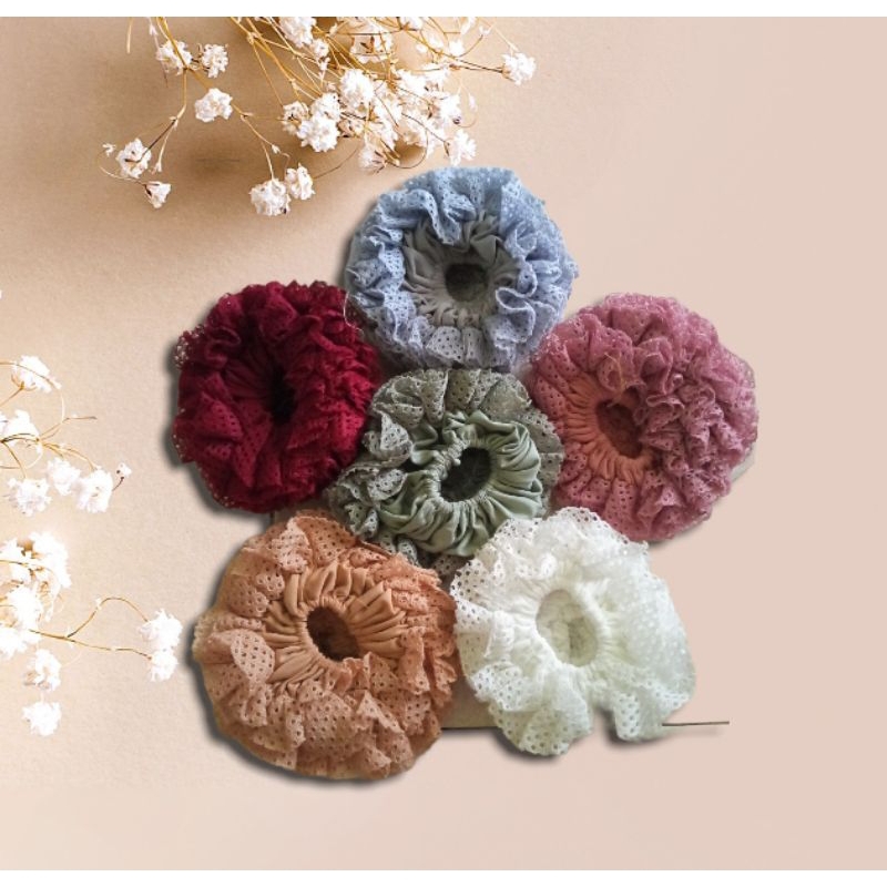 Jual SCRUNCHIE TURKI/SCRUNCHIE KERUCUT/SCRUNCHIE RENDA | Shopee Indonesia