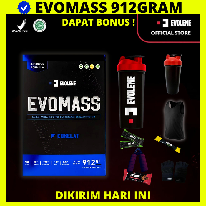 Jual EVO MASS 912 GRAM GR (2LBS) BPOM HALAL EVOMASS GAINER EVOLENE SUSU ...