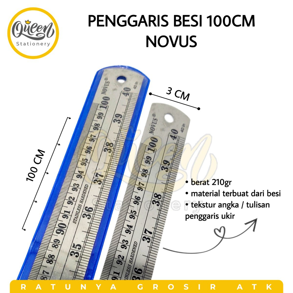 Jual 1 PCS PENGGARIS BESI 100CM NOVUS RULER MISTAR GARISAN PANJANG 1 ...