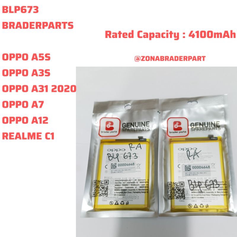 Jual BATERAI OPPO A3S/A5S/A31 2020/A7/REAL C1/A12 (BLP673) BRADERPARTS ...