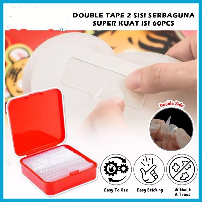 Jual Sticker Double Tape Gel 2 Sisi 1 Box Isi 60 pcs Isolasi Bening/ Stiker Perekat Dinding ...