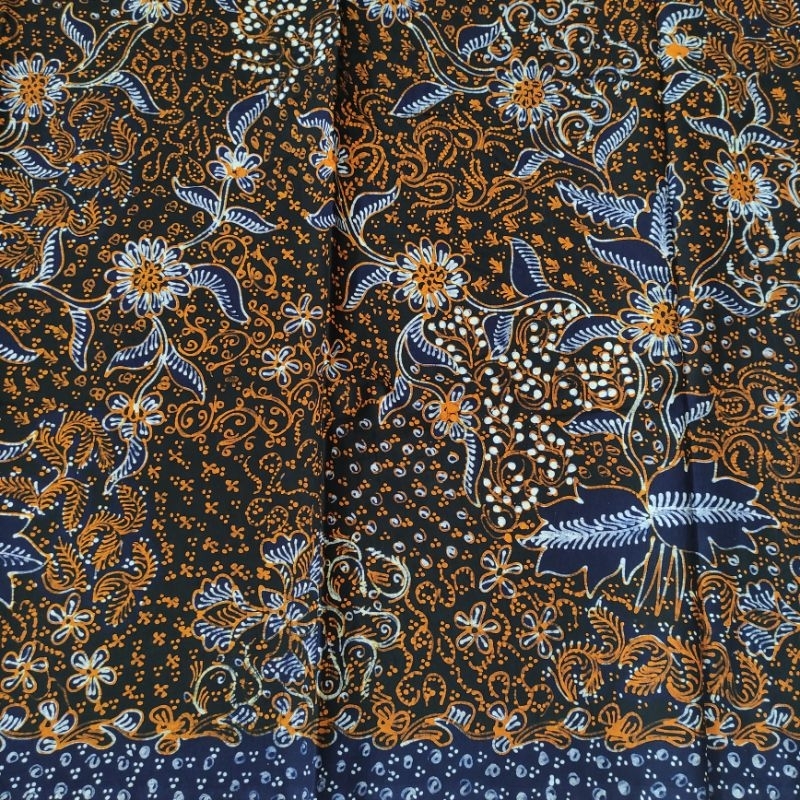 Jual batik tulis lasem klasikan biru gold motif buket bunga | Shopee Indonesia