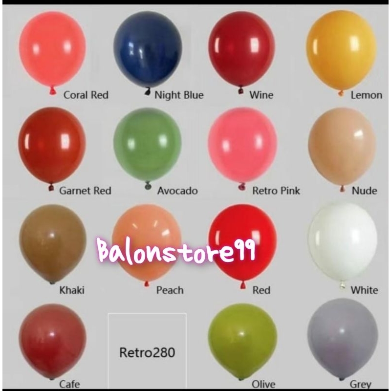 Jual Balon Wrn Retro ukuran 12 inch ( isi per 100pc ) / Balon Dekorasi ...