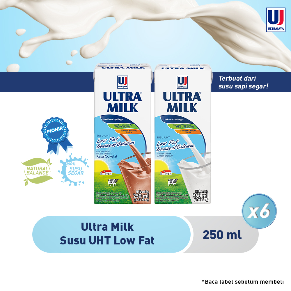 Jual Ultra Milk Susu UHT Low Fat 250ml [Paket isi 6pcs] - Plain / Cokelat | Shopee Indonesia