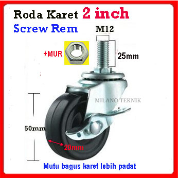Jual Roda 2 inch Karet Screw + MUR Troli rubber Furniture etalase troly ...