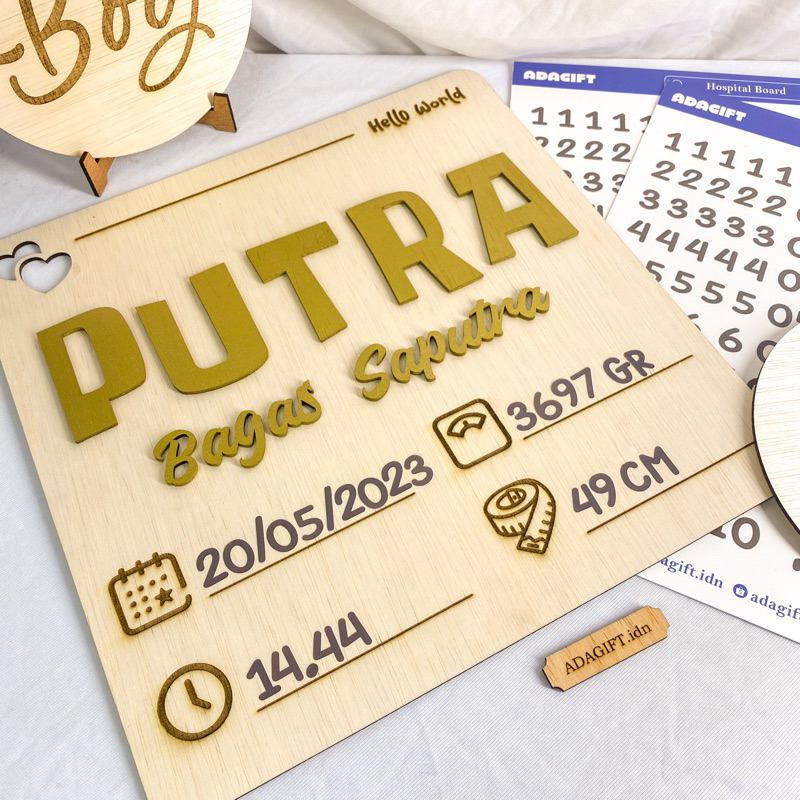 Jual Papan Nama Bayi Persegi | Biodata Bayi | | Props Fotografi | Props ...