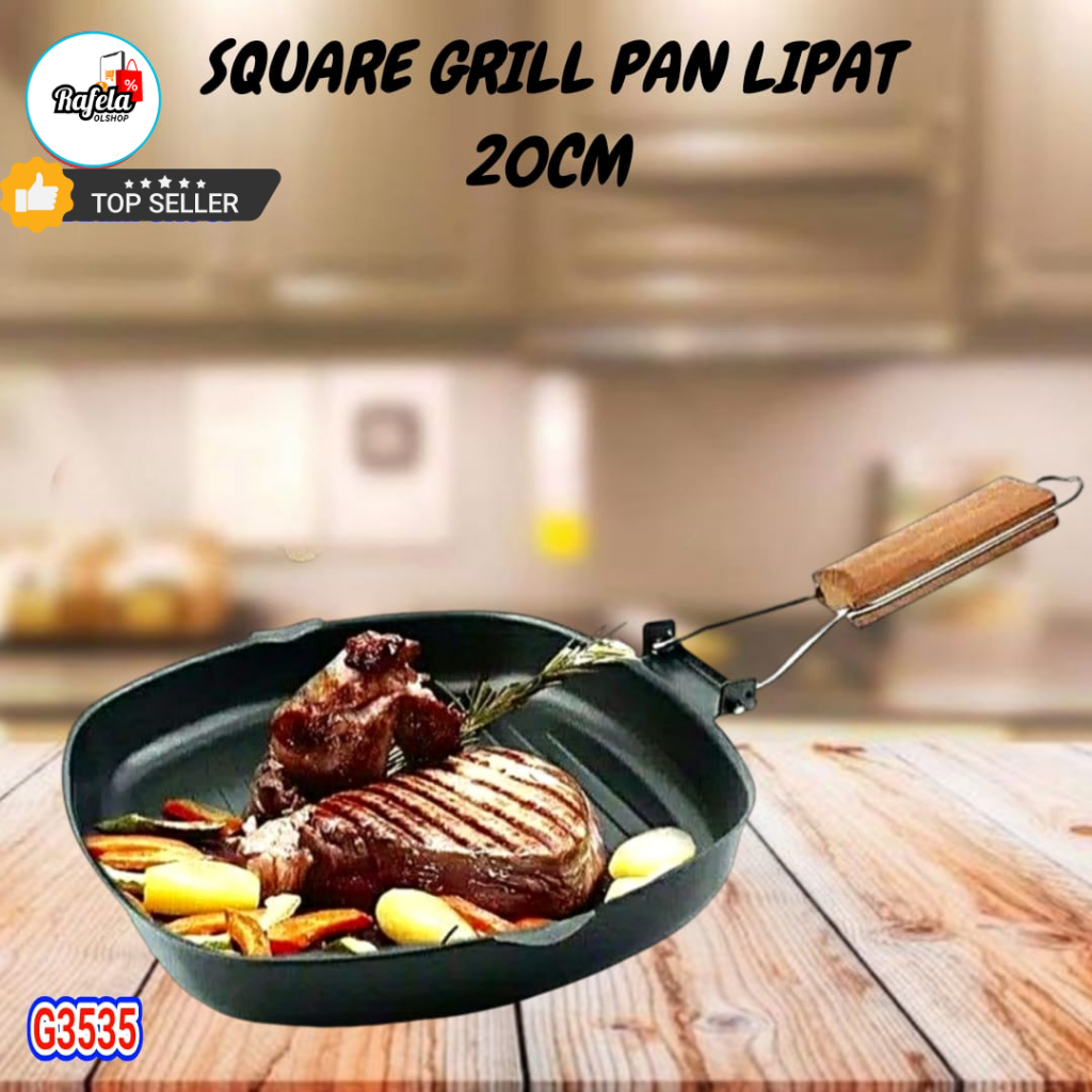 Jual SQUARE GRILL PAN LIPAT 20CM - G3535 - Panci Pemanggang Dengan ...