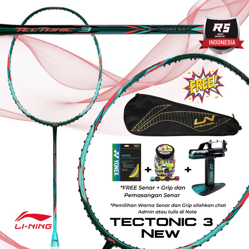Jual NEW RAKET BADMINTON LINING TECTONIC 3 WING STBILIZER 100% ORIGINAL ...