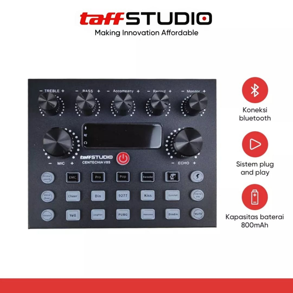 Jual TaffSTUDIO Soundcard V8s Sound Card USB External Mixer Amplifier Audio Effects Mic ...