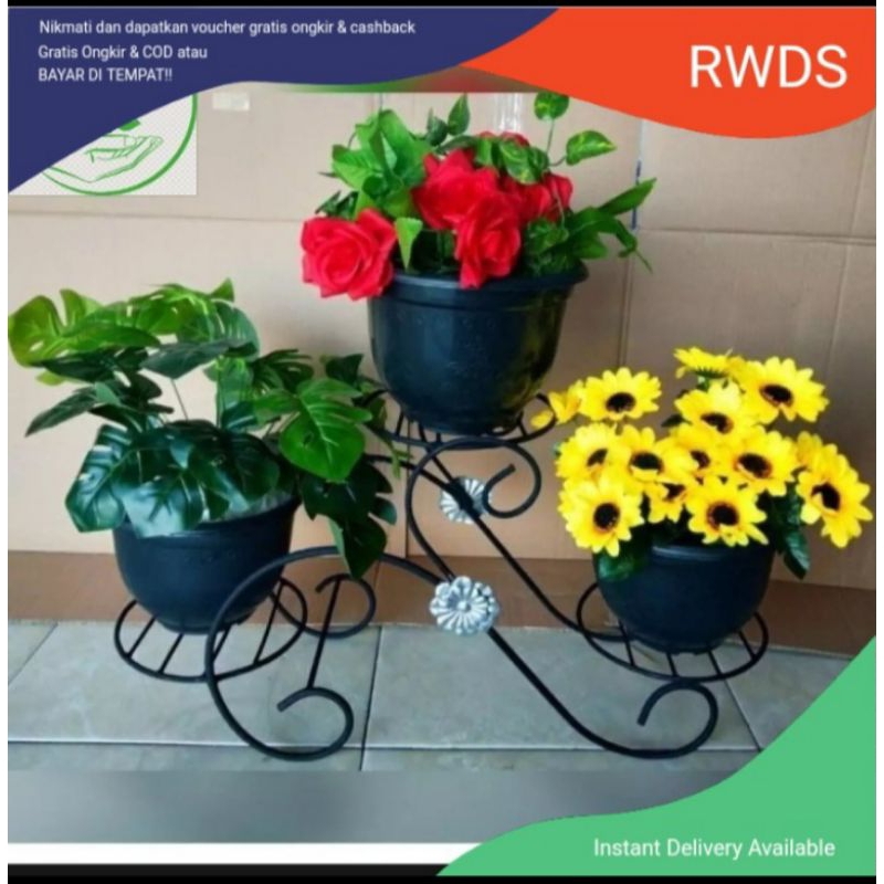 Jual Standing rak pot planter 3 susun - rak bunga besi - Rak tanaman ...