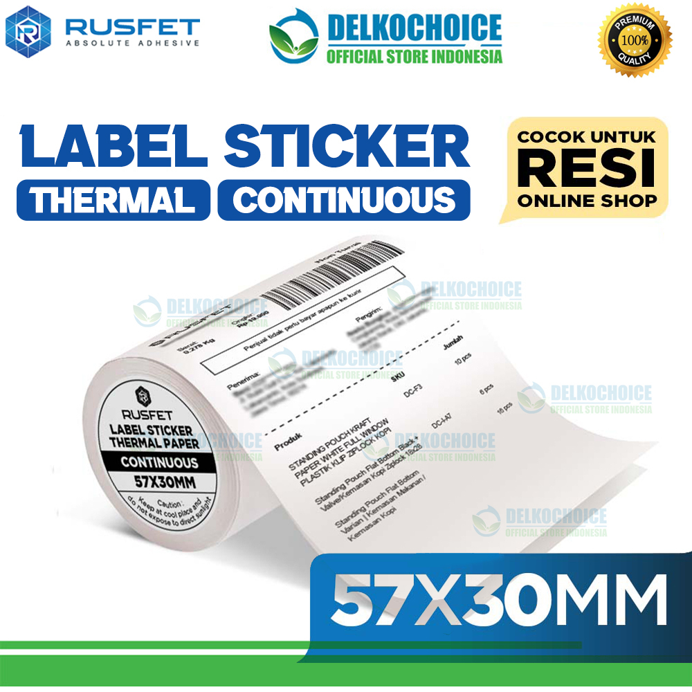 Jual Sticker Label Thermal Paper CONTINUOUS ROLL Barcode Resi RUSFET ...