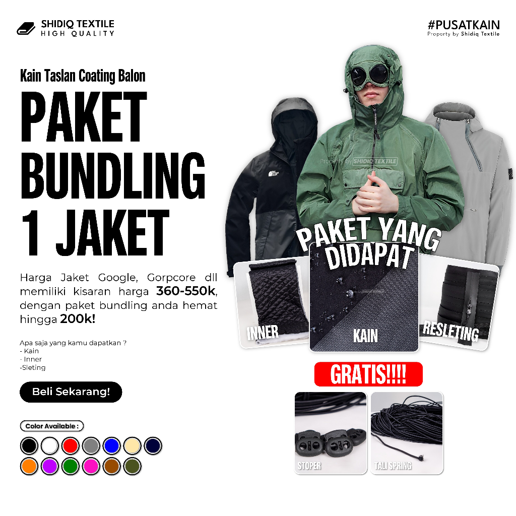 Jual Paket Bundling 1 Jacket Kain Taslan Coating Balon Free Tali Spring ...
