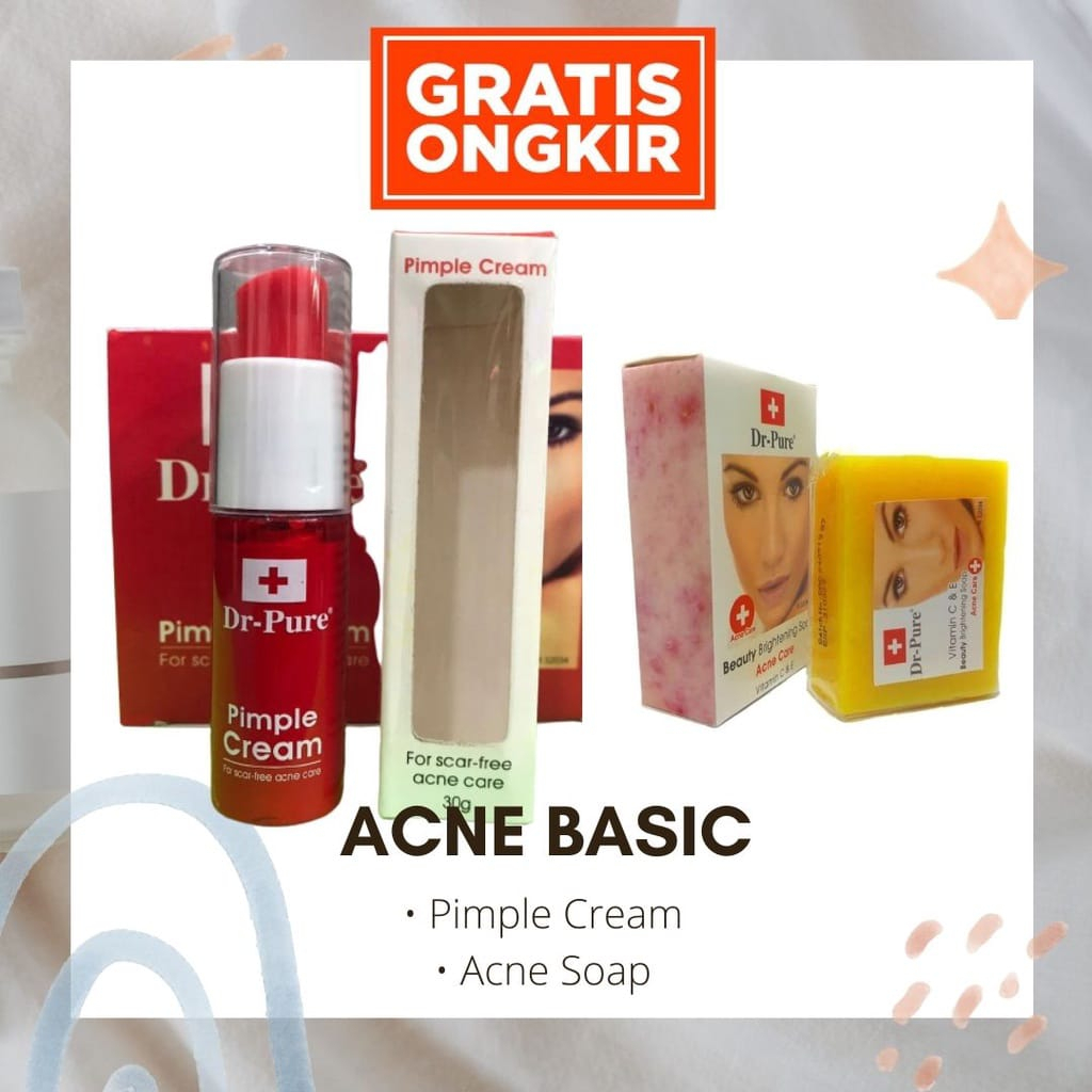 Jual PAKET ACNE DR PURE | Paket Acne Pimple Cream dan Acne Soap Untuk kulit berjerawat Skin care ...