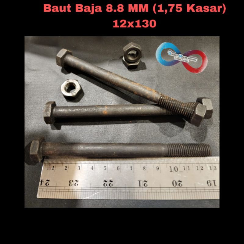 Jual Baut Mur Baja htb (grade 8.8) 12x130 mm p.1,75 TIDAK FULLDRAT | Shopee Indonesia