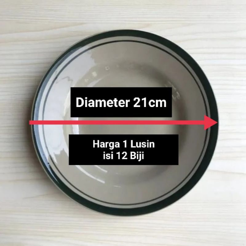 Jual piring makan keramik Lis Hijau ukuran 8" Diameter 21cm Harga 1 ...