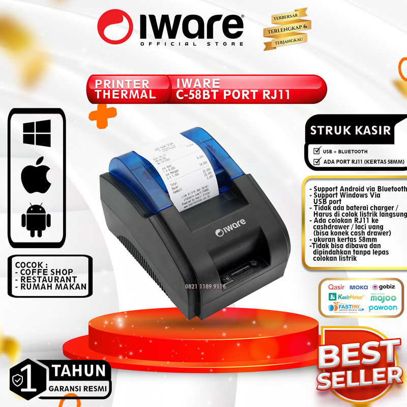 Jual Iware Printer Kasir Bluetooth Thermal Iware C58Bt Ppob 58Mm Mokapos Rpp02N | Shopee Indonesia