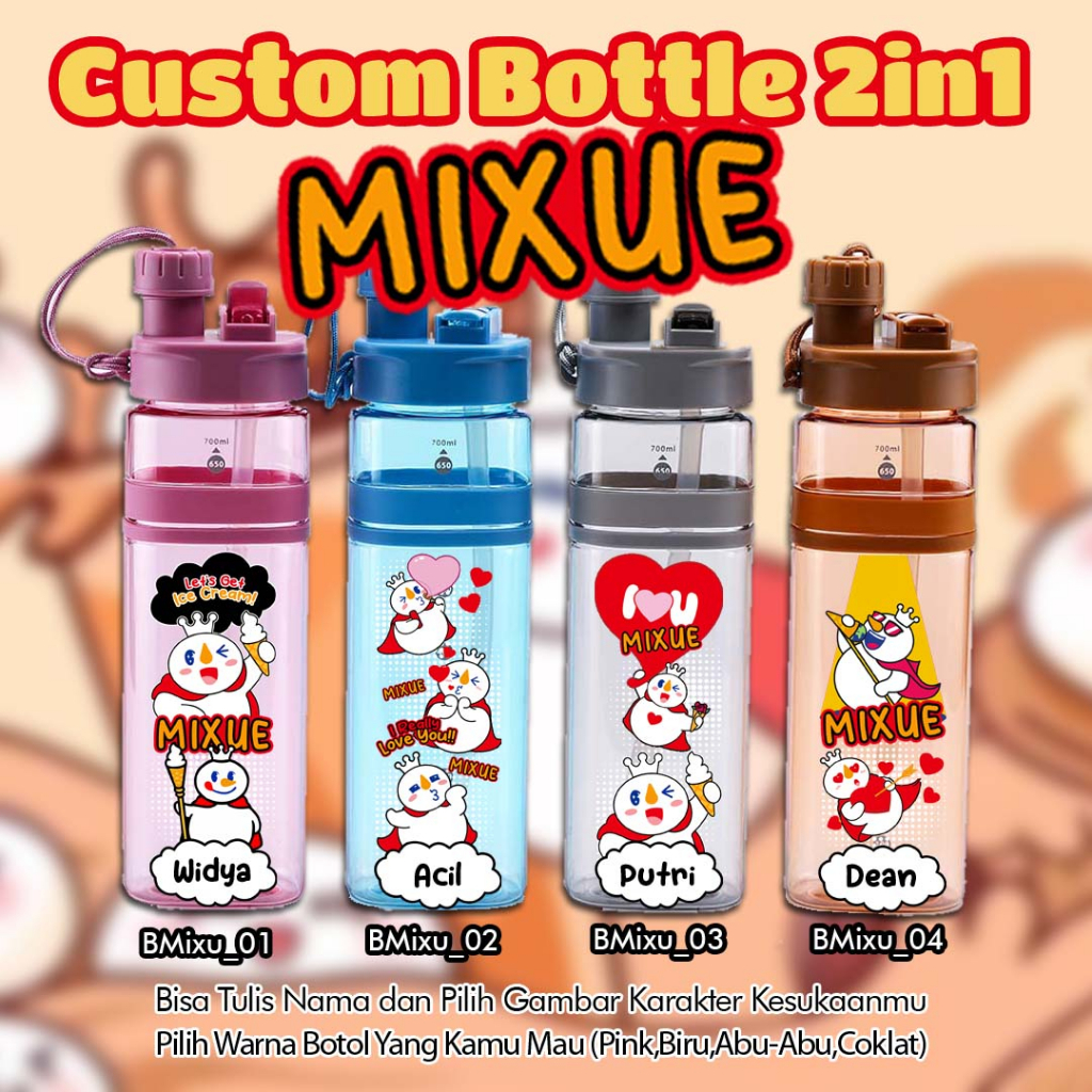 Jual BOTOL MINUM CUSTOM 2 IN 1 DESAIN KARTUN SNOW MIK SU KARAKTER ES KRIM CINTA LUCU | Shopee ...