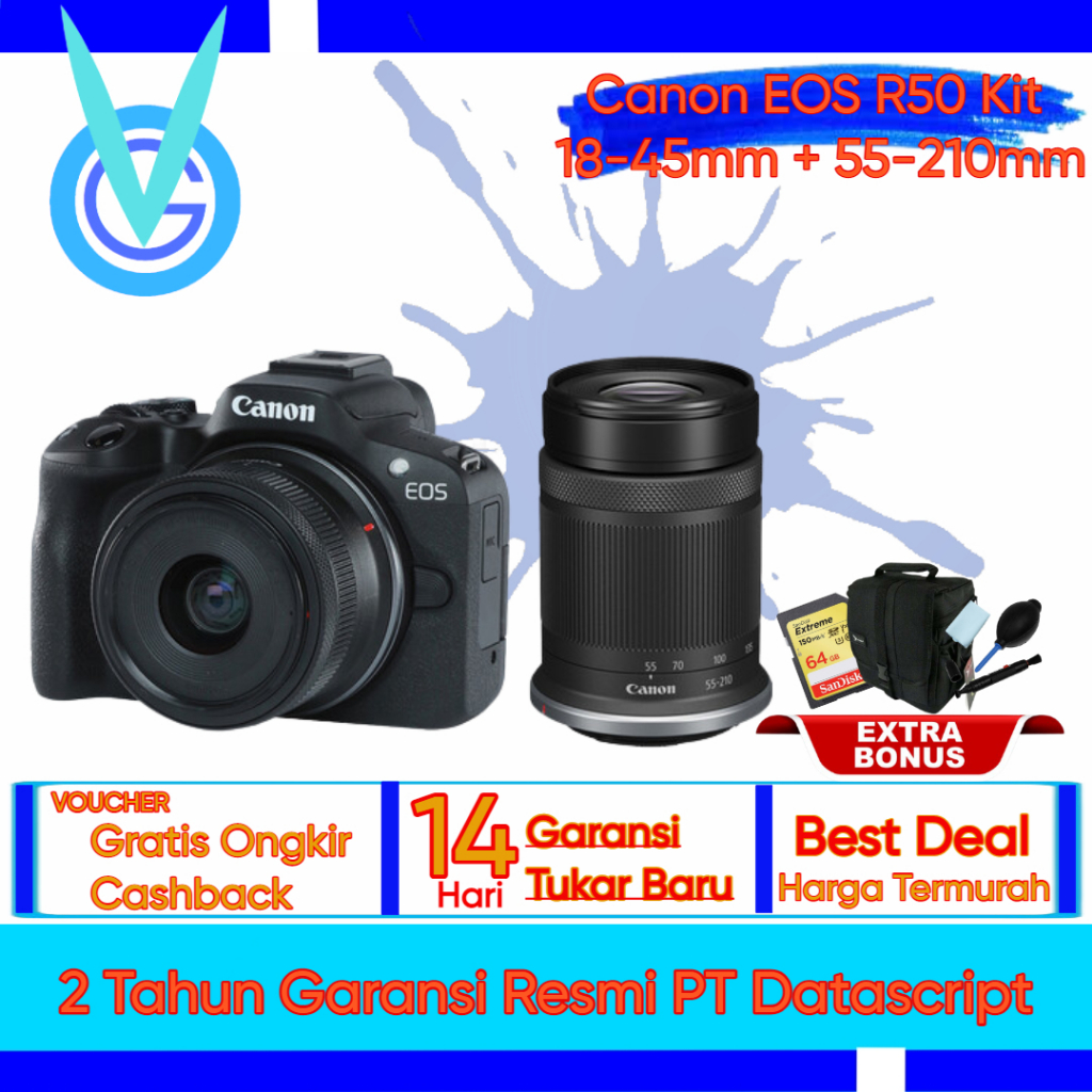 Jual Canon EOS R50 Kit 18-45mm + 55-210mm Mirrorless Camera Double Lens | Shopee Indonesia