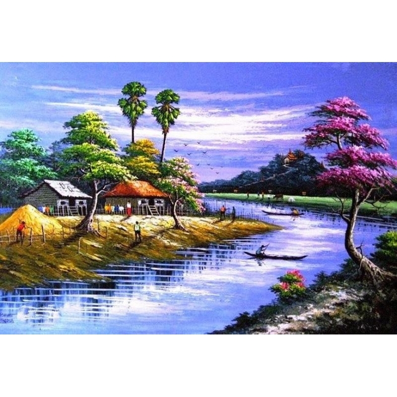 Jual hiasan dinding lukisan cetak pemandangan desa sungai estetik plus ... Jual hiasan dinding lukisan cetak pemandangan desa sungai estetik plus ...