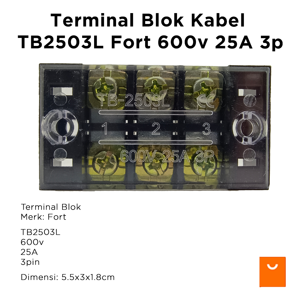Jual Terminal Blok Kabel TB2503L Fort 600v 25A 3p Terminal Blocks ...