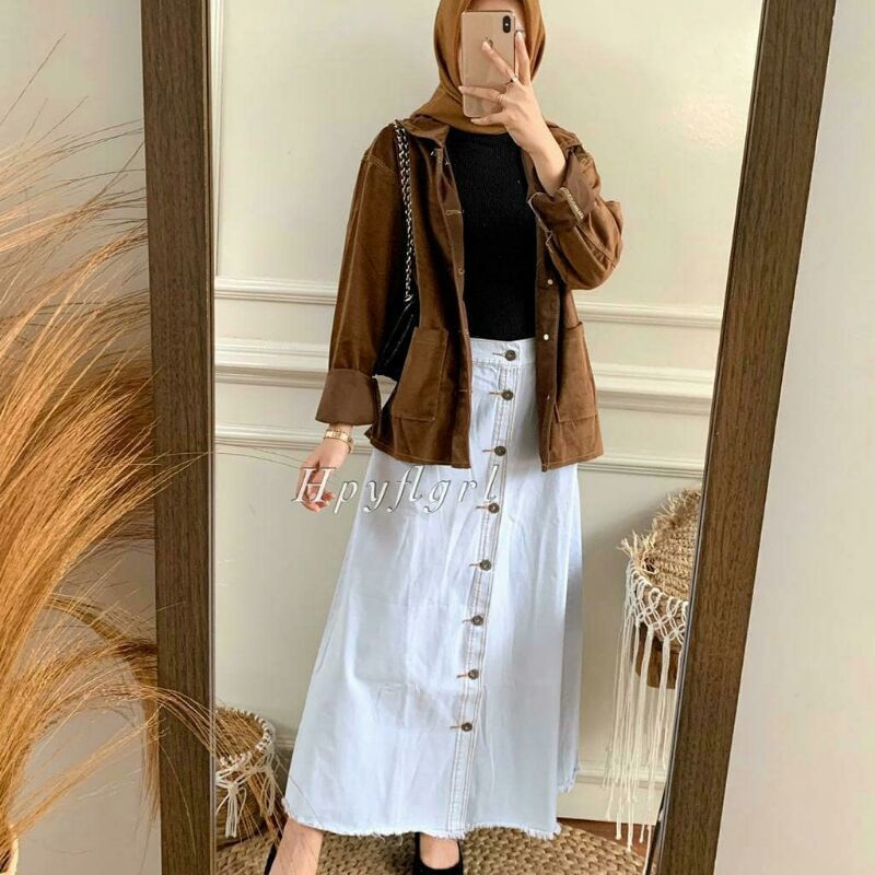 Jual ROK SPAN PUTIH HITAM PANJANG JEANS WANITA ROK THEANA BUTTON JINS ...