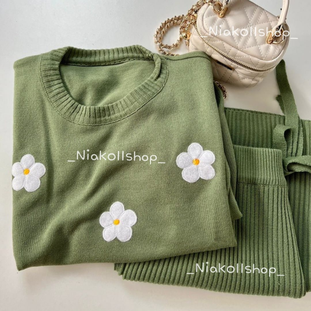 Jual NIAK - One Set Celana Kulot & Sweater Arra Flowers Rajut Premium ...