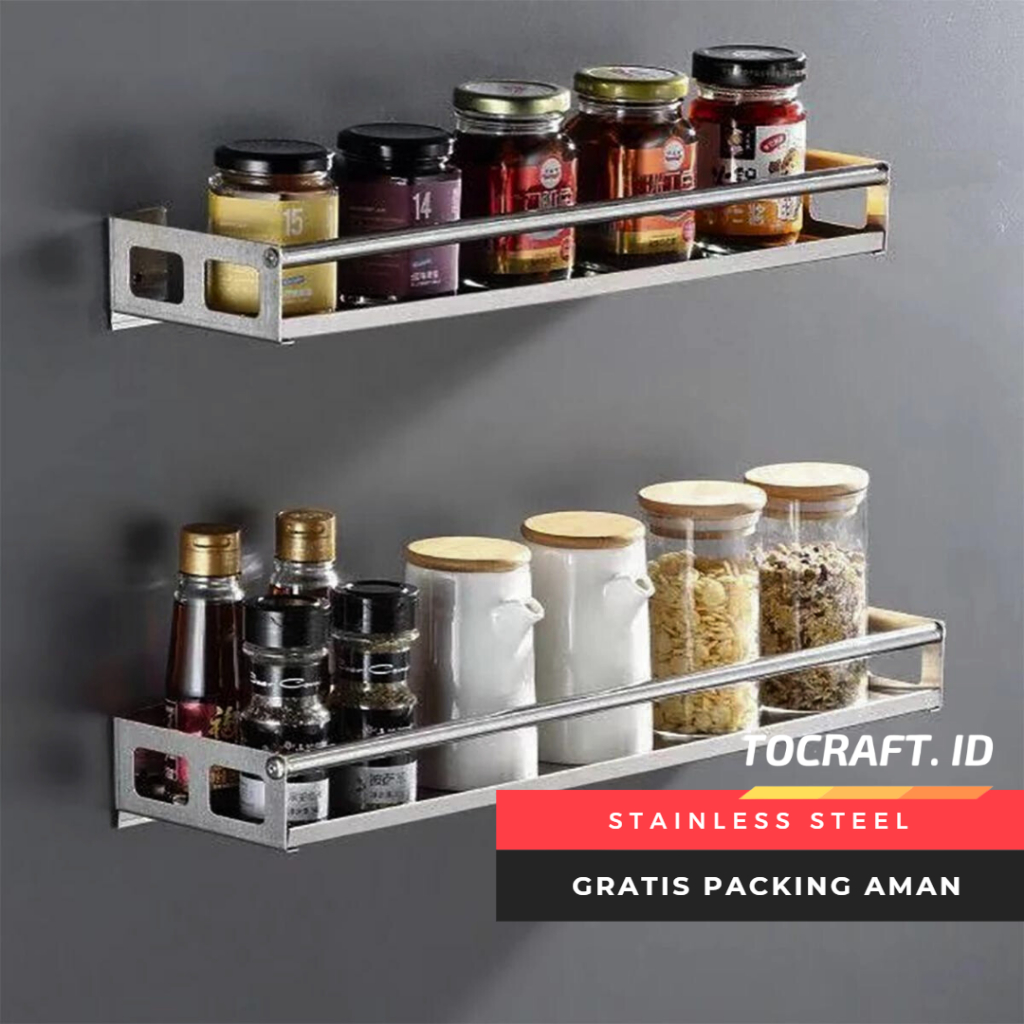Jual TCID Rak Botol Bumbu Dapur Stainless Tempel Dinding Anti Karat ...