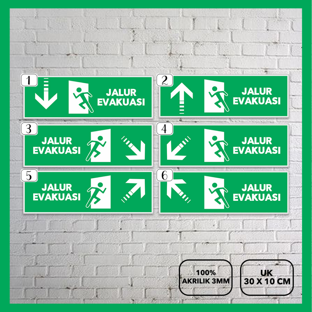 Jual SIGNBOARD AKRILIK RAMBU PERINGATAN JALUR EVAKUASI | AKRILIK 3MM ...