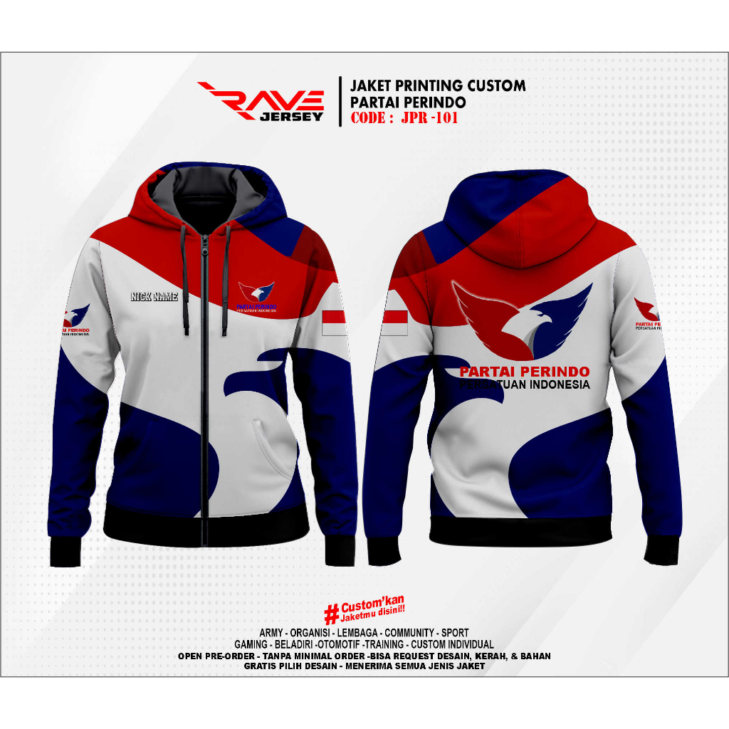 Jual JAKET PARTAI PERINDO SESI 1 FULL PRINTING SUBLIM CUSTOM (DESAIN ...