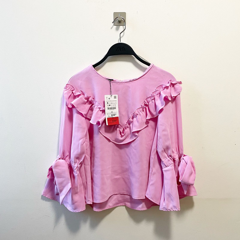 Jual Zara Ruffle Bow Blouse Pink | Shopee Indonesia