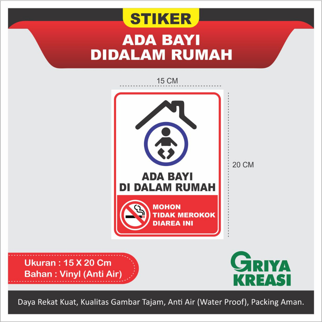 Jual STIKER ADA BAYI DI DALAM RUMAH / DILARANG MEROKOK 15X20 CM ...