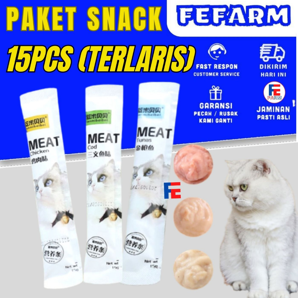 Jual Snack Kucing Hewan MEAT SNACK Peliharaan Makanan Kucing 15Pcs ...