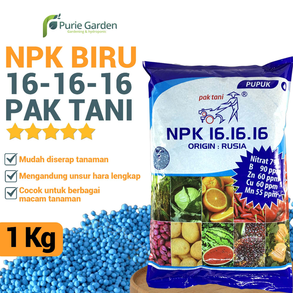 Jual Pupuk NPK Sayuran & Buah Pak Tani 16 16 16 Ori Rusia Kemasan Pabrik 1 Kg PG KDR | Shopee ...