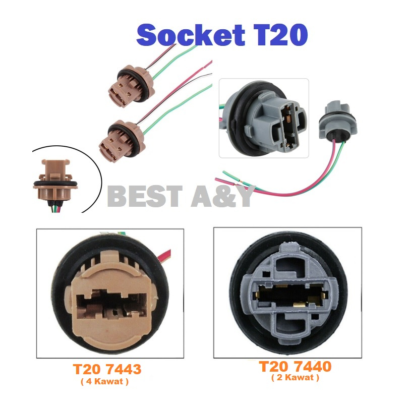 Jual Socket Soket Fitting Lampu Tancap T20 7440 7443 2 kawat 4 kawat ...