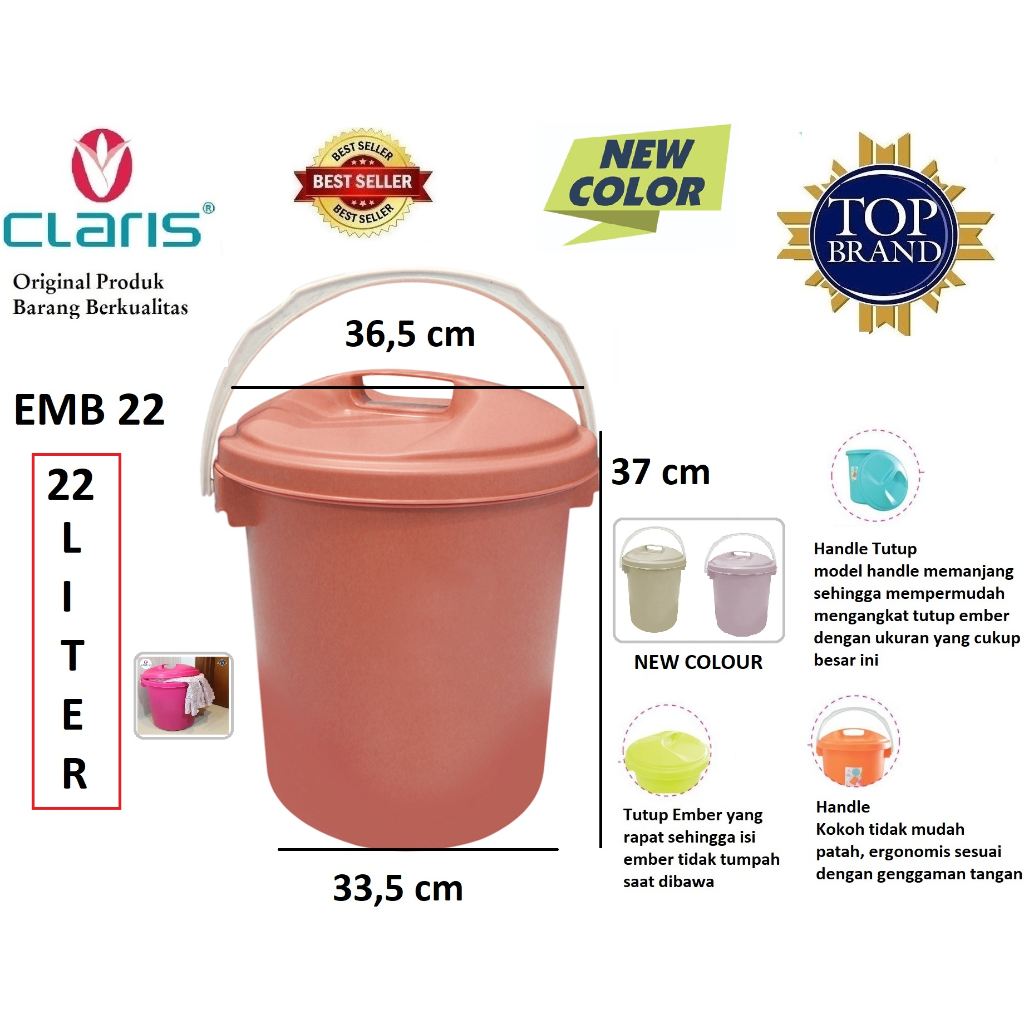 Jual Claris Ember Pax EMB 22 Dengan Tutup dan Gagang NEW COLOUR ...
