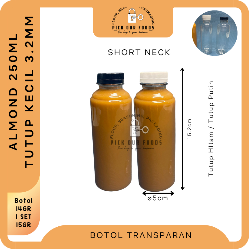 Jual Botol Almond 250 ml / Botol Plastik PET 250ml / Botol Minuman ...