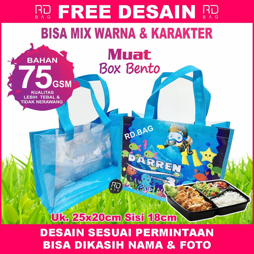 Jual TAS ULTAH KOMBINASI MIKA (MUAT BOX BENTO) / Tas Ulang Tahun ...