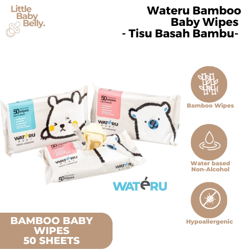 Jual Wateru Bamboo Baby Wipes Tisu Basah Bambu Premium 50s (3 packs ...