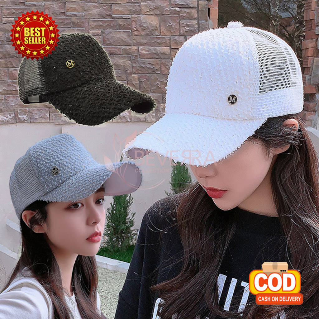 Jual Topi Baseball Pria Wanita Korea Trucker Logo M Motif Manik Bulu ...