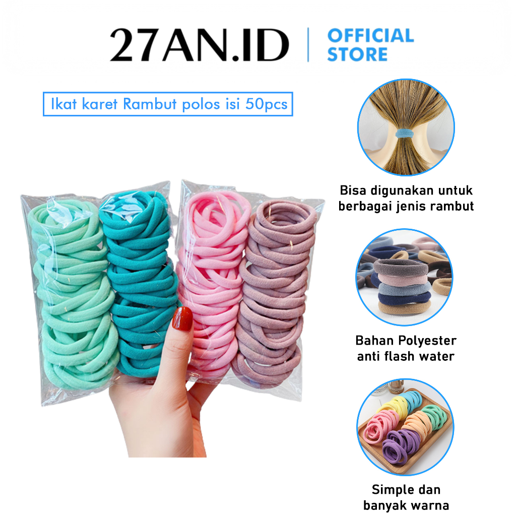 Jual ( 27AN.ID ) Ikat Rambut Wanita H461 Ikat karet Rambut polos isi ...