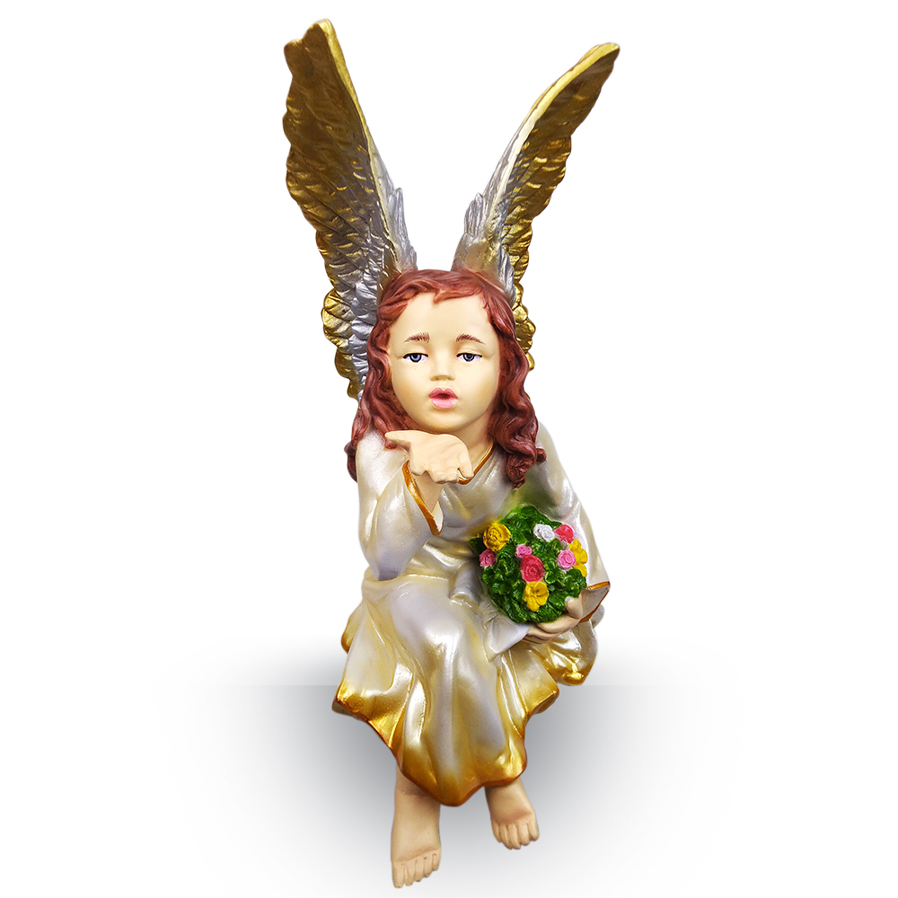 Jual Patung Angel Imut Malaikat Anak Duduk Sedang Meniup dan Membawa ...